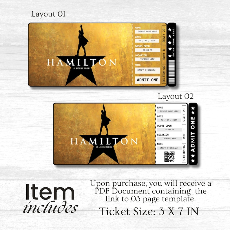 Printable Hamilton Broadway Surprise Ticket, Hamilton the Musical ...
