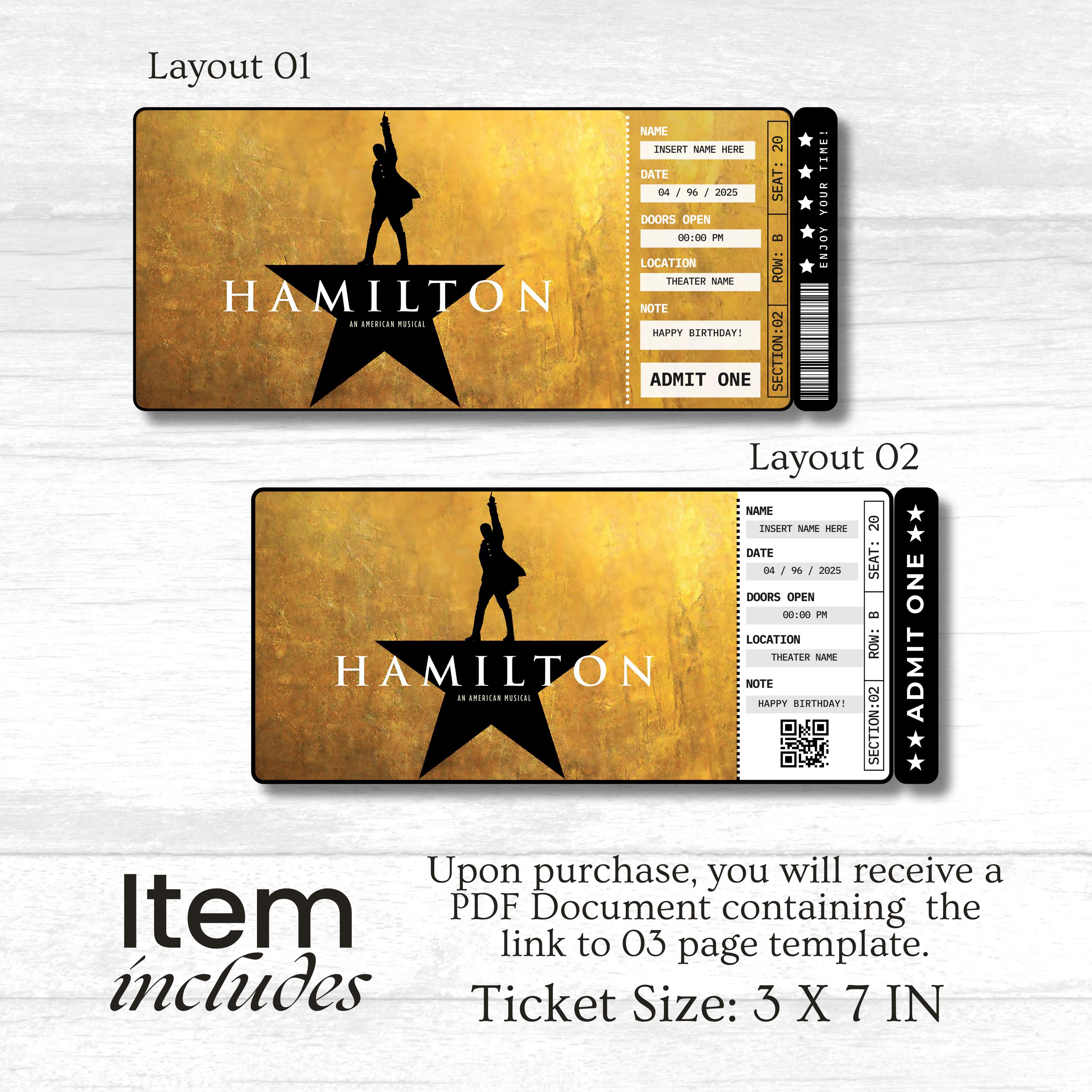 Printable Hamilton Broadway Surprise Ticket, Hamilton the Musical ...