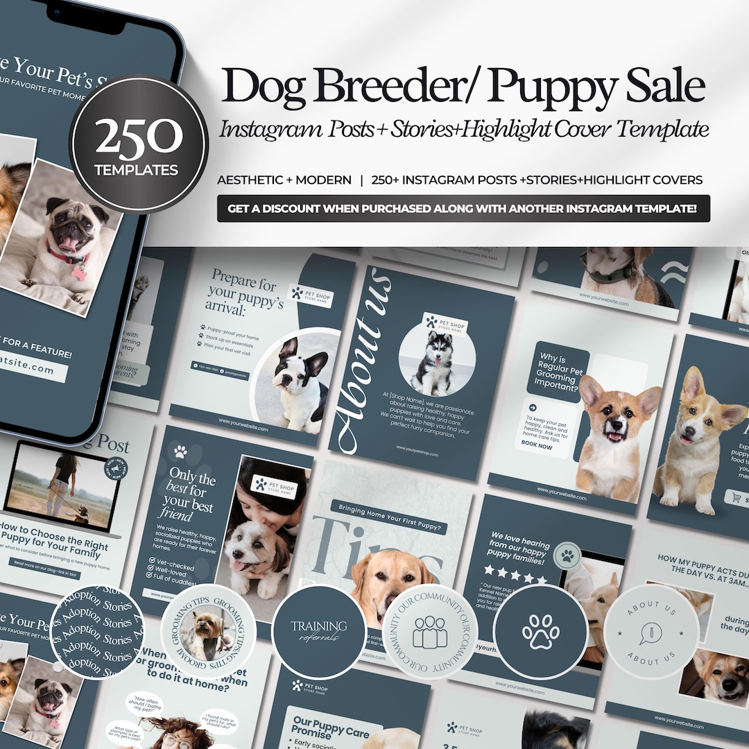 Dog Breeder Social Media Templates, Puppy Instagram Posts, Editable ...