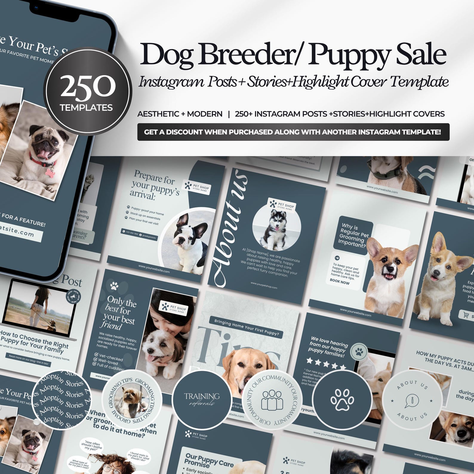 Dog Breeder Social Media Templates, Puppy Instagram Posts, Editable ...