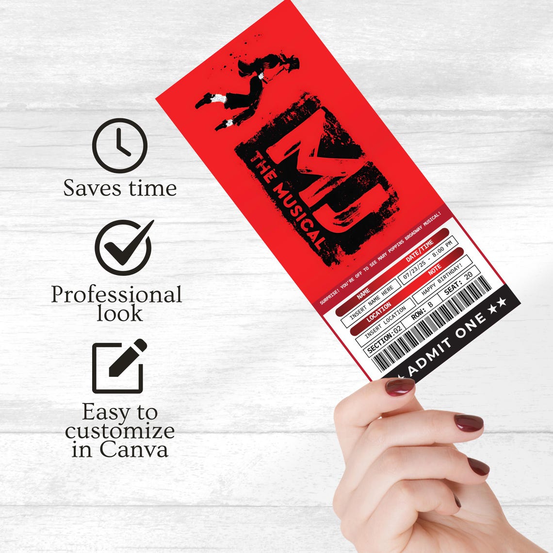 Printable MJ the Musical Theatre Ticket | Personalized Gift Reveal ...
