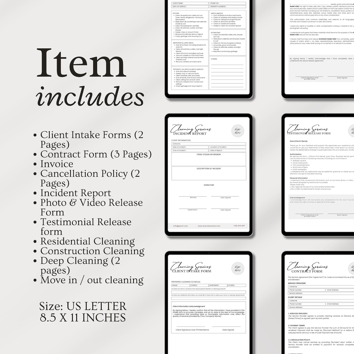 Cleaning Business Forms Bundle, Editable Cleaning Contract, Cleaning ...