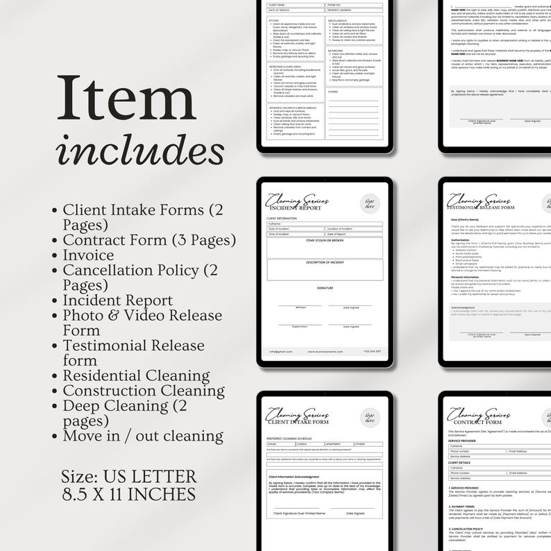 Cleaning Business Forms Bundle, Editable Cleaning Contract, Cleaning ...
