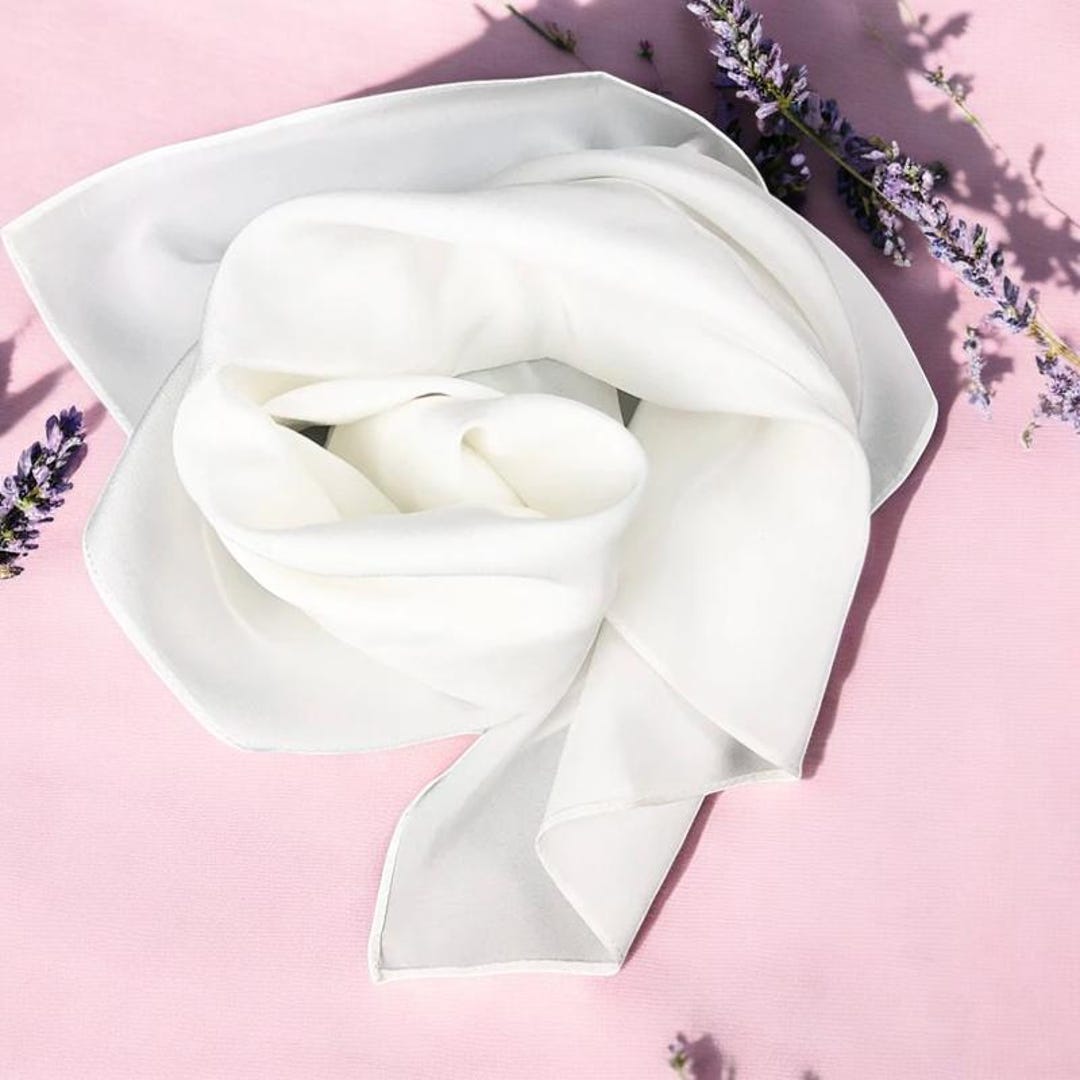 Silk White Scarf, Square Neck Shawls, Gift for Women, Elegant Women ...