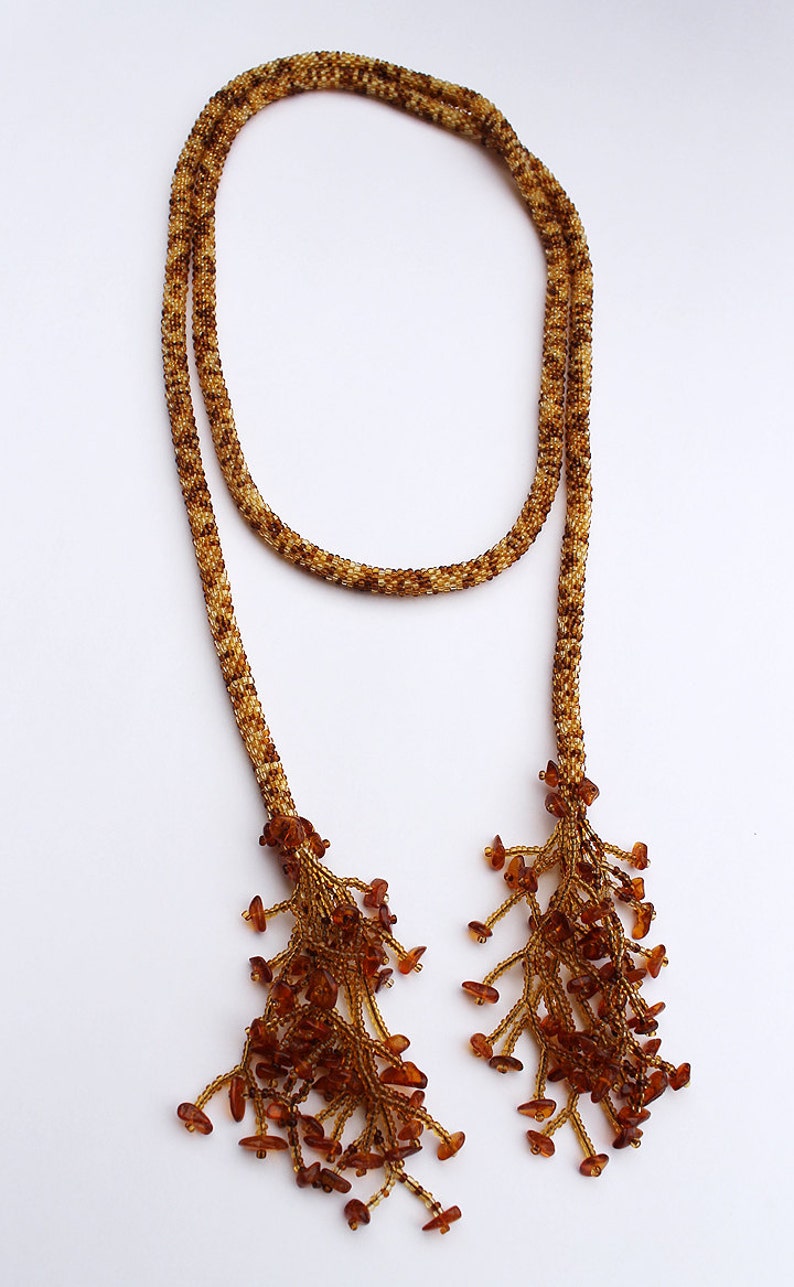 Amber Necklace Lariat belt with Tassels | Etsy