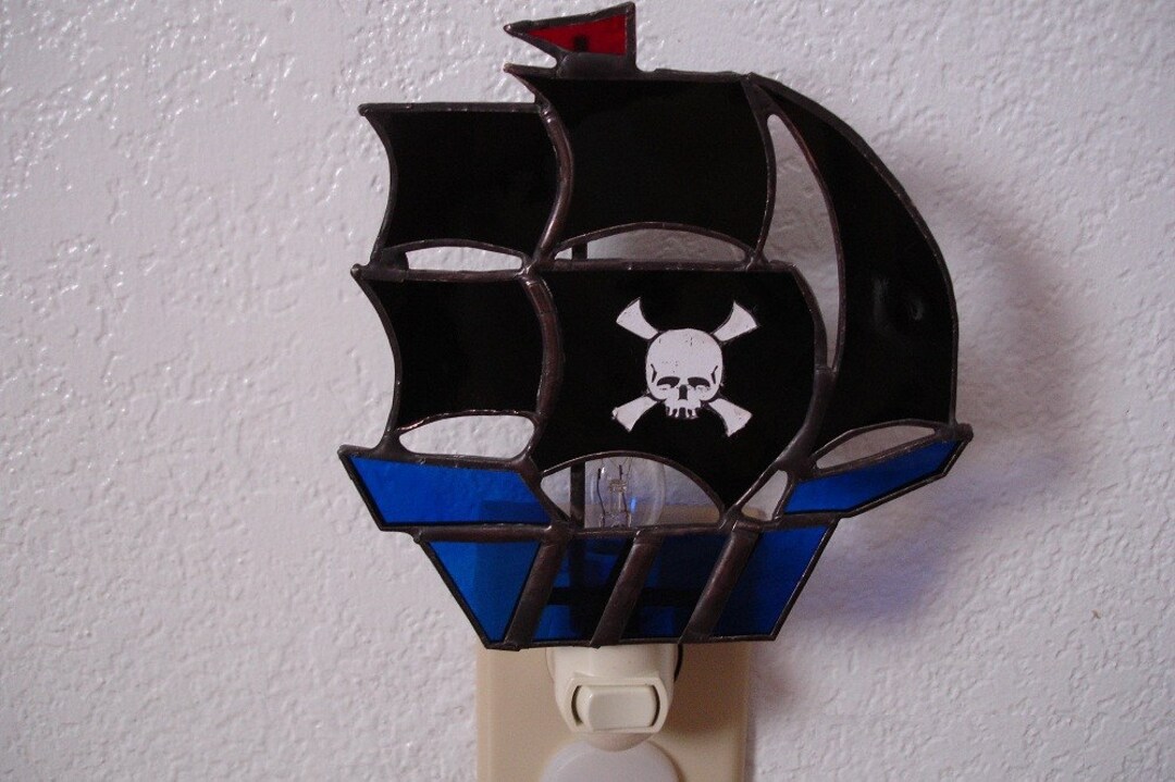 Pirate Ship Night Light With Skull and Cross Bones Sticker. - Etsy