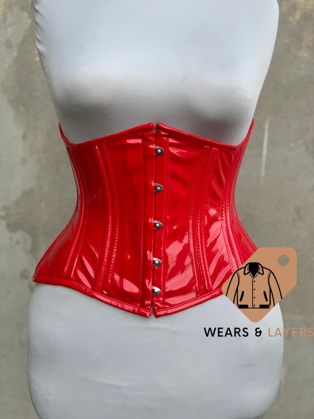 Double Bone Women Underbust Red PVC Heavy Duty Steel Boned Hourglass ...