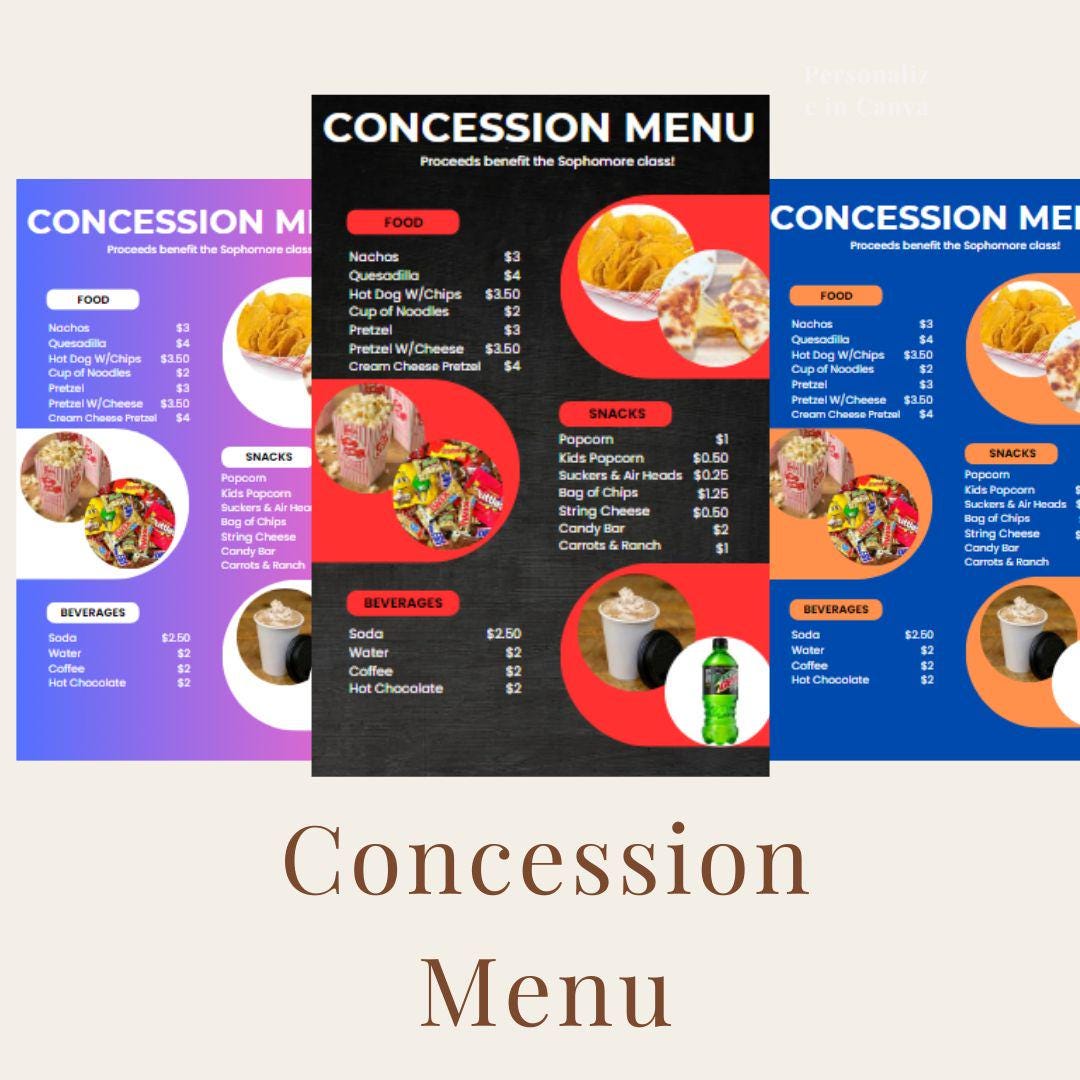 Editable Digital Concession Menu | Instant Download | Customizable ...