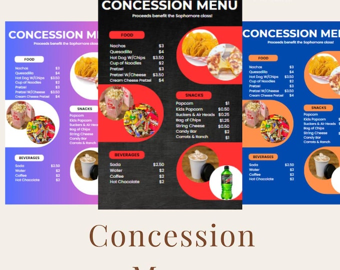 Editable Digital Concession Menu | Instant Download | Customizable ...