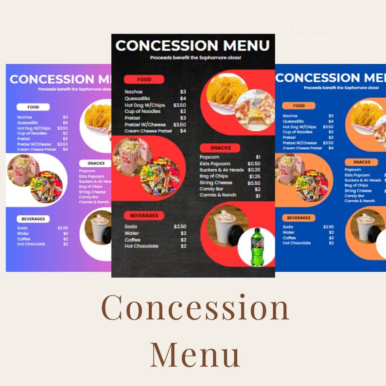 Editable Digital Concession Menu | Instant Download | Customizable ...
