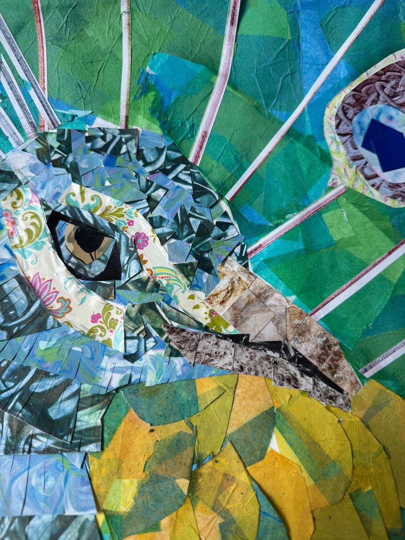 Peacock Collage Wall Art Handmade Mixed Media With Recycled Paper ...