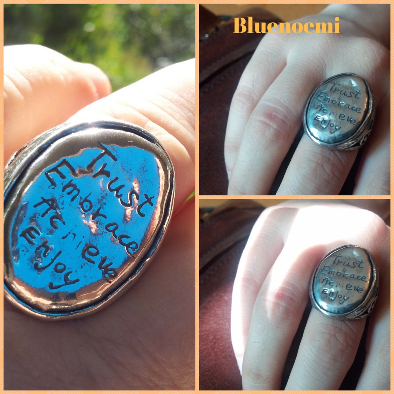 Message Ring. English Sterling Silver Rings. Trust Embrace | Etsy