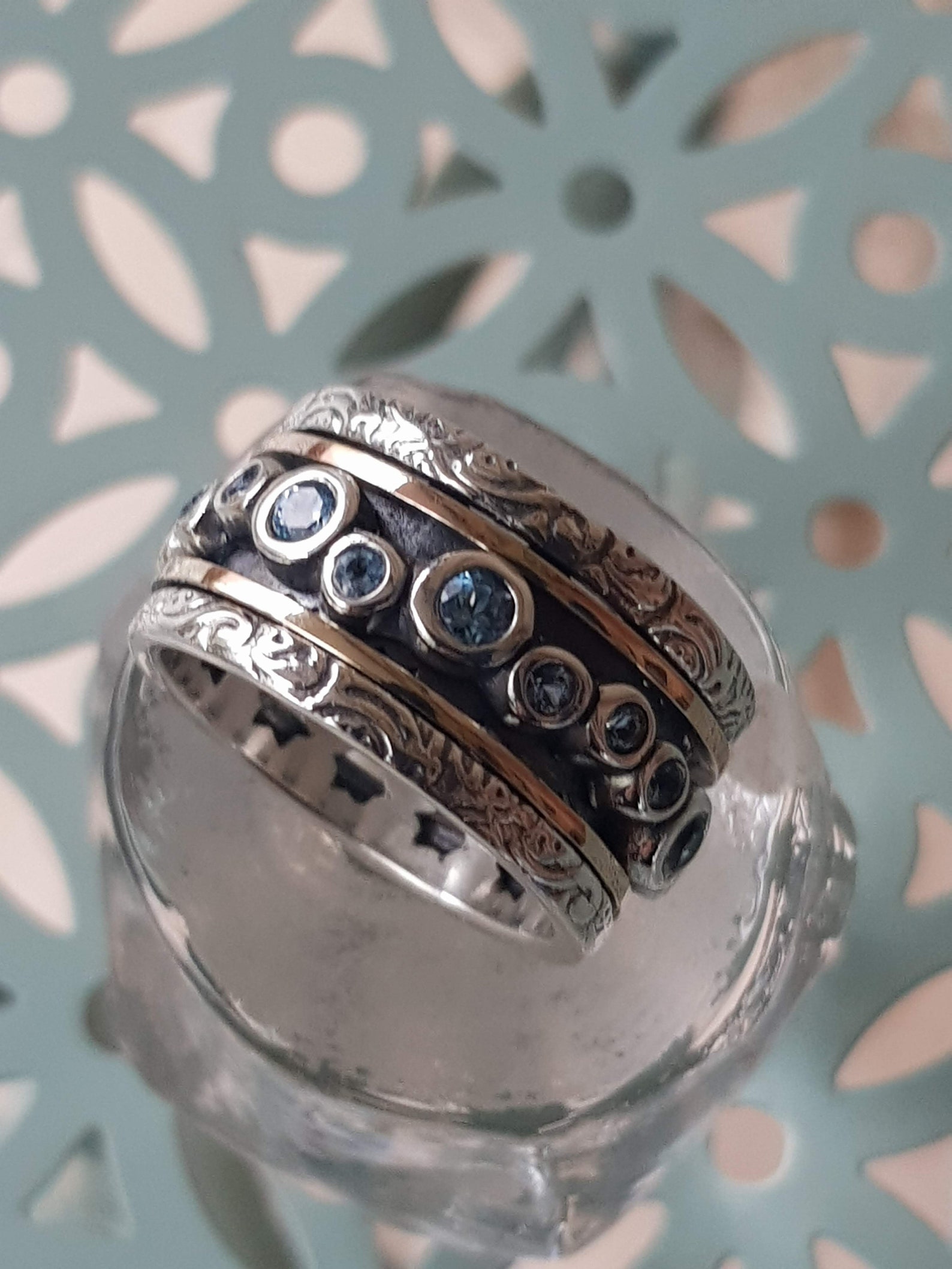 Spinner Ring Cubic Zirconia Rings Spinning Rings Blue - Etsy Israel