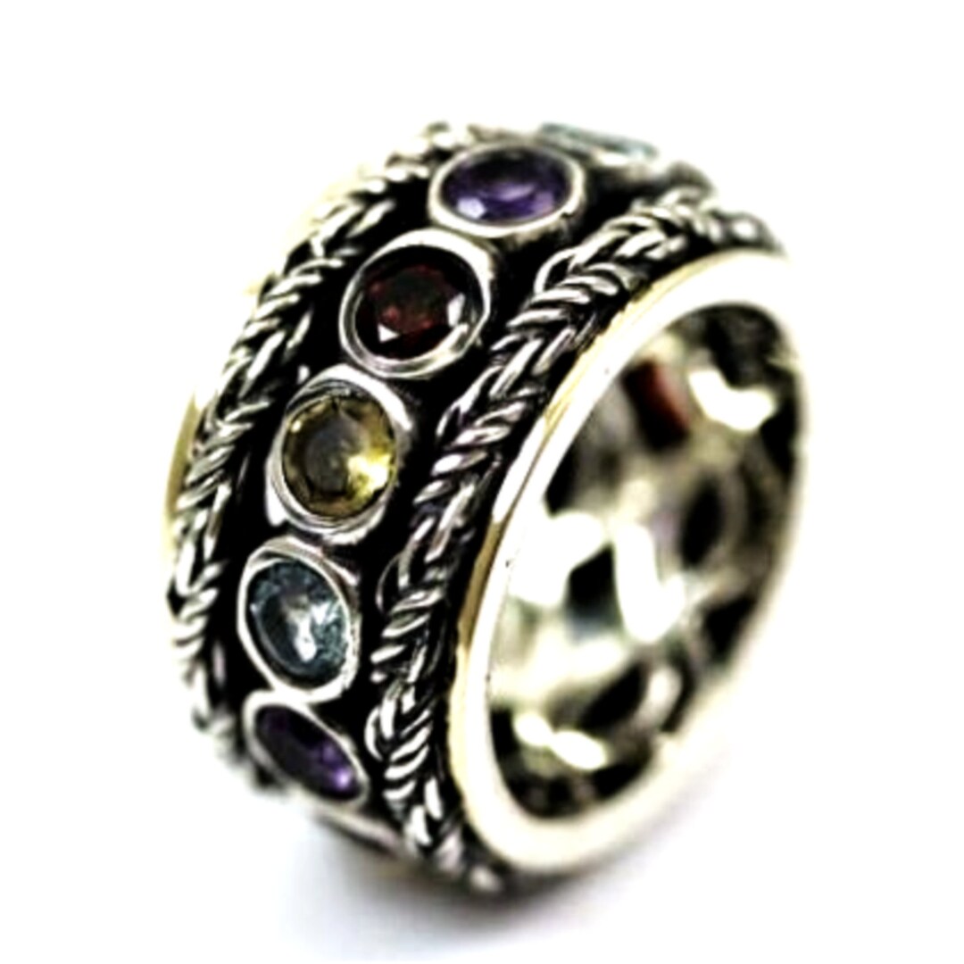 Spinner Ring for Woman / Spinning Ring Silver Gold / Gemstones Amethyst ...