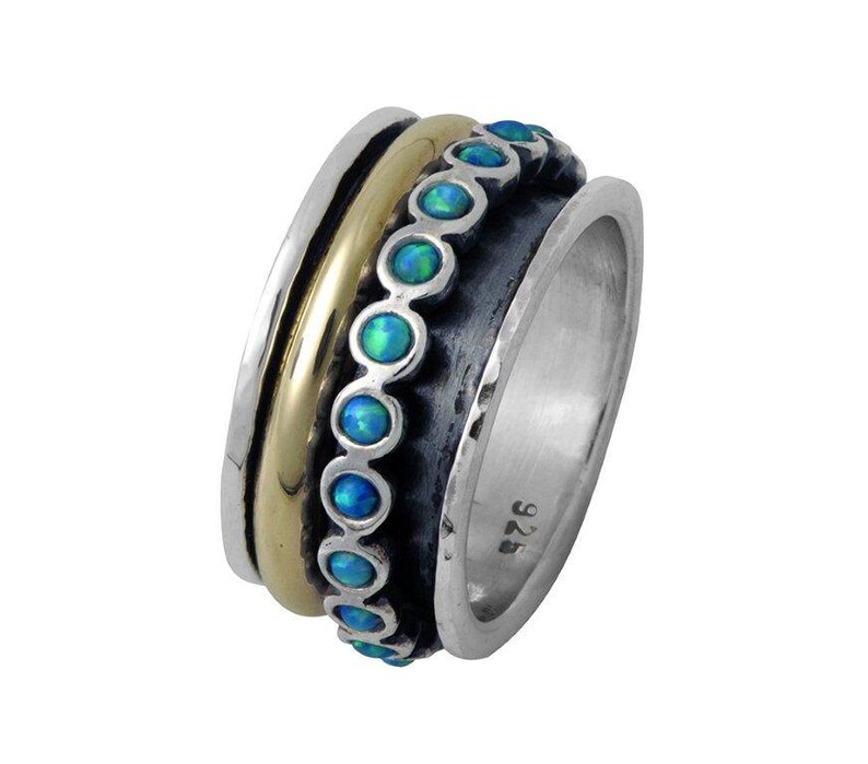 Blue Opal Spinner Ring: Sterling Silver & Gold Statement Jewelry - Etsy