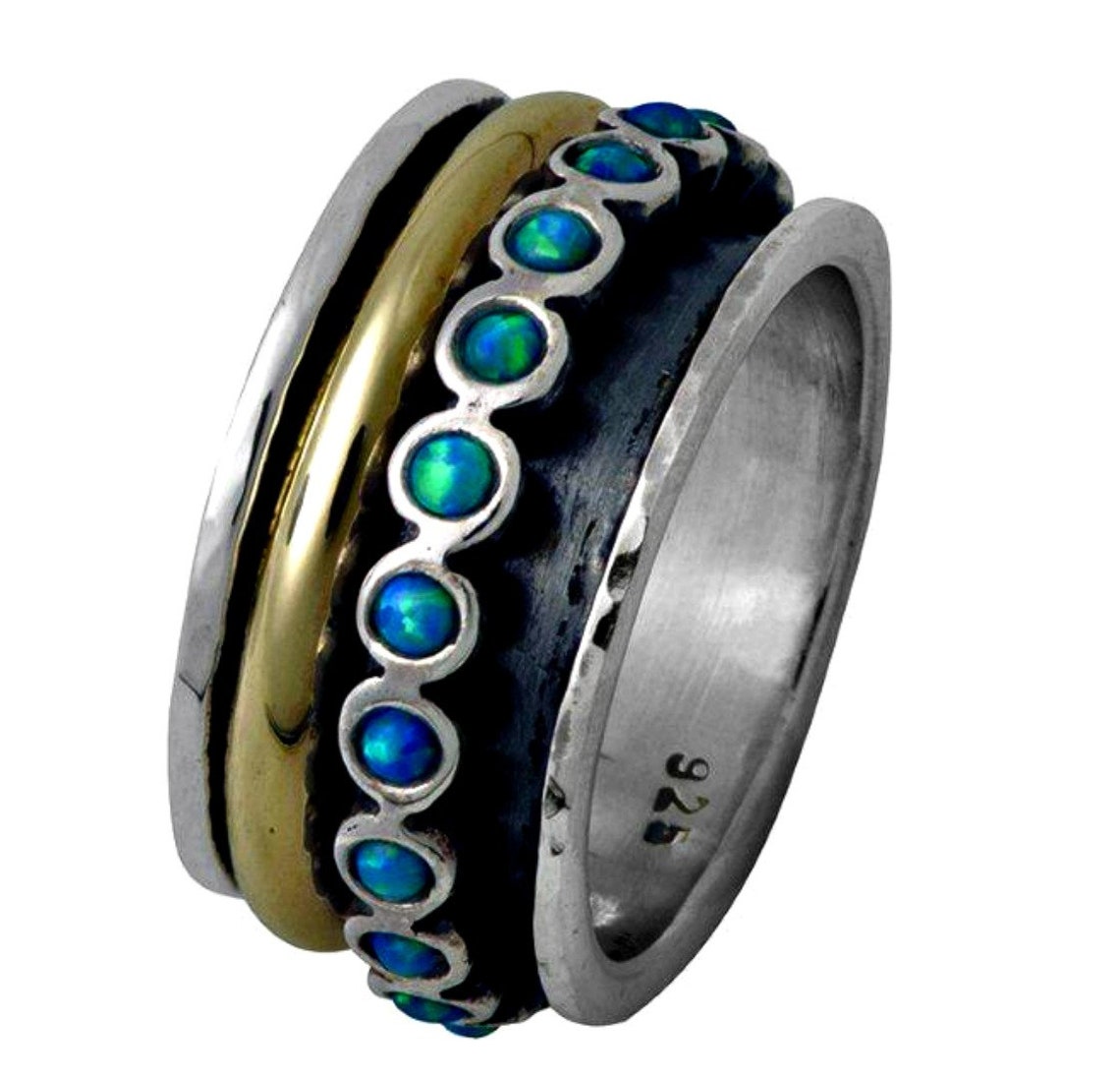 Blue Opal Spinner Ring: Sterling Silver & Gold Statement Jewelry - Etsy