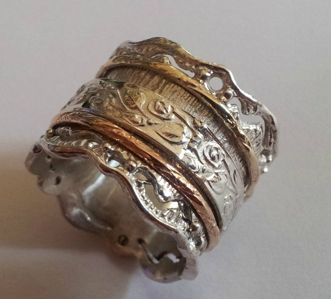 Romantic Floral Spinner Spinning Ring Silver Gold Designer - Etsy
