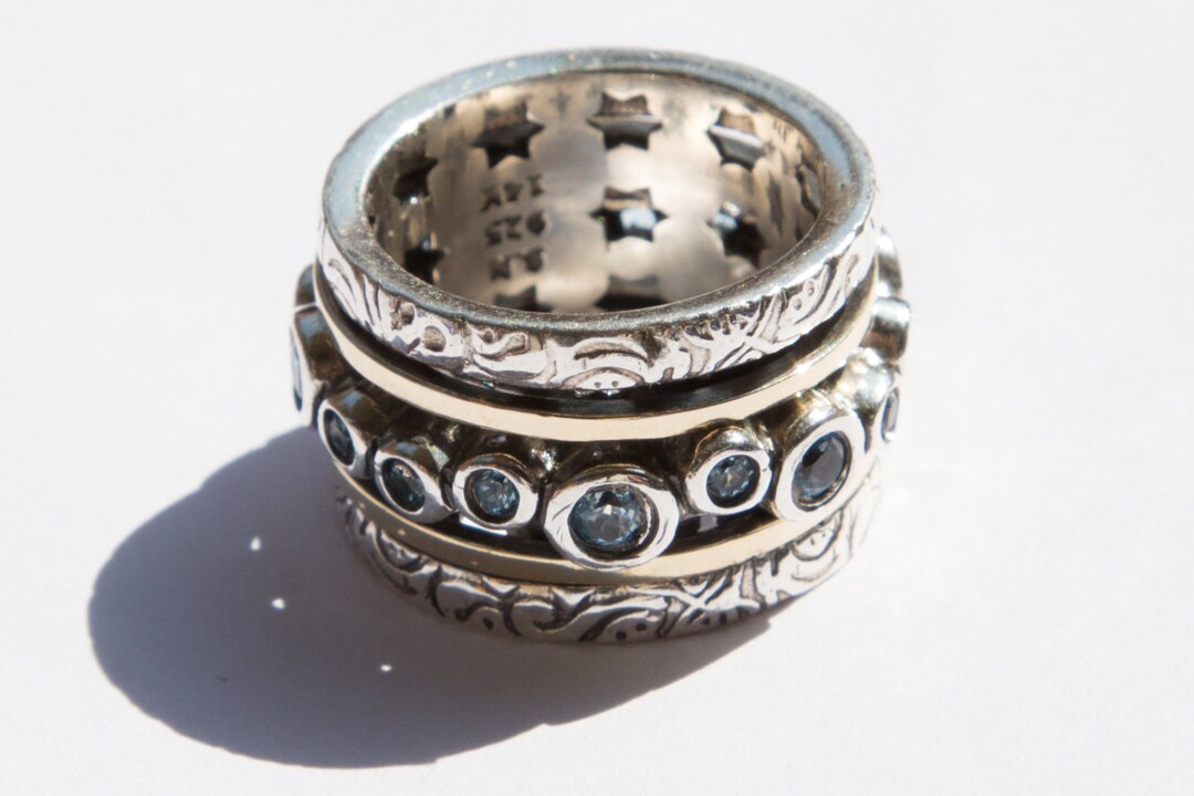 Spinner Ring Cubic Zirconia Rings Spinning Rings Blue - Etsy Israel