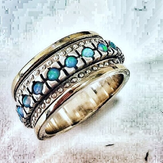 Bluenoemi Blue Opals ring for women spinner ring schmuck israeli rings meditation ring zircons ring