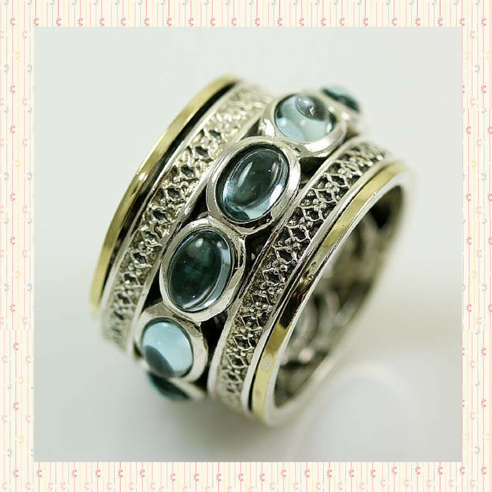 Spinner Ring / Cz Ring / Cocktail Ring Blue Topaz Gemstones - Etsy