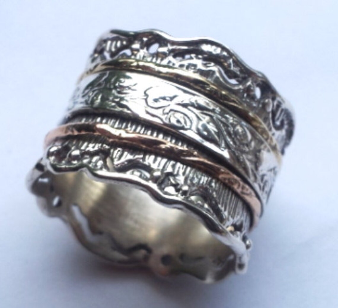 Romantic Floral Spinner Spinning Ring Silver Gold Designer - Etsy