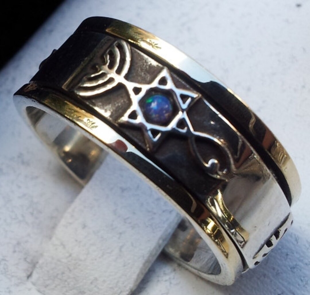 Messianic Spinner Ring Silver & Gold Star David Fish Menorah Designer ...