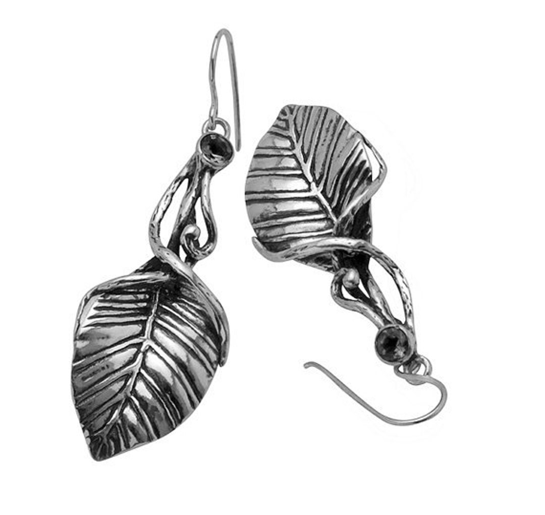 Sterling Silver 925 Dangling Earrings Delicate Leaf Design - Etsy