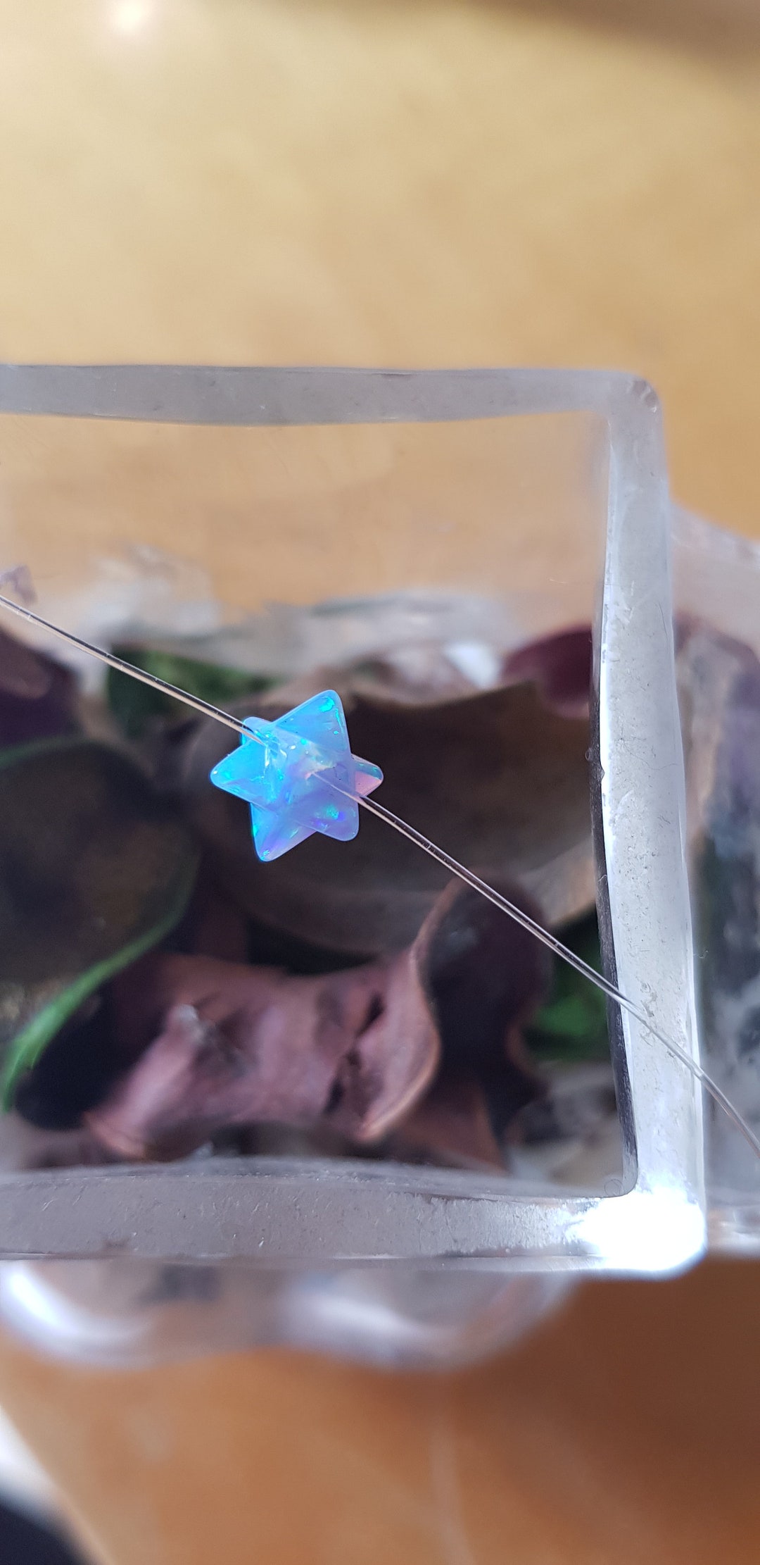 Blue Opal Cubic Merkaba Star of David Necklace on a Clear String Jewish ...
