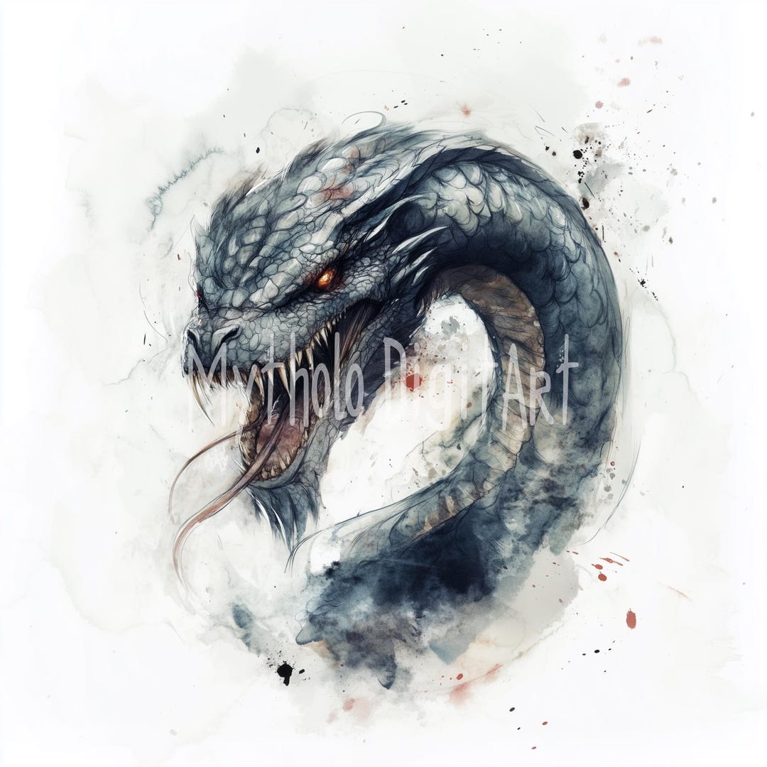 Jörmungandr Mythological Painting Digital Watercolor Art Instant Print ...