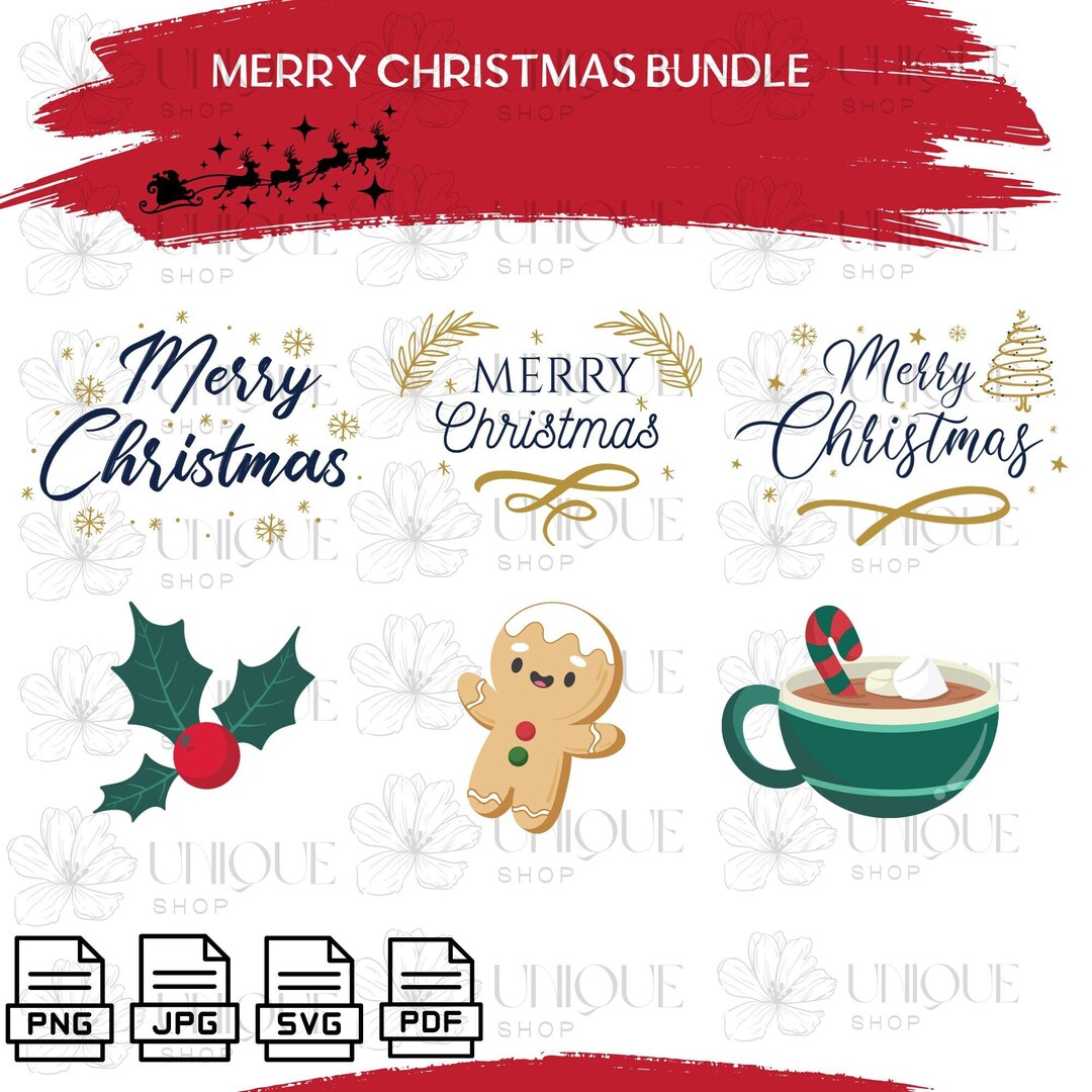 Merry Christmas Bundle Digitaldownload Christmas Design SVG PNG PDF ...