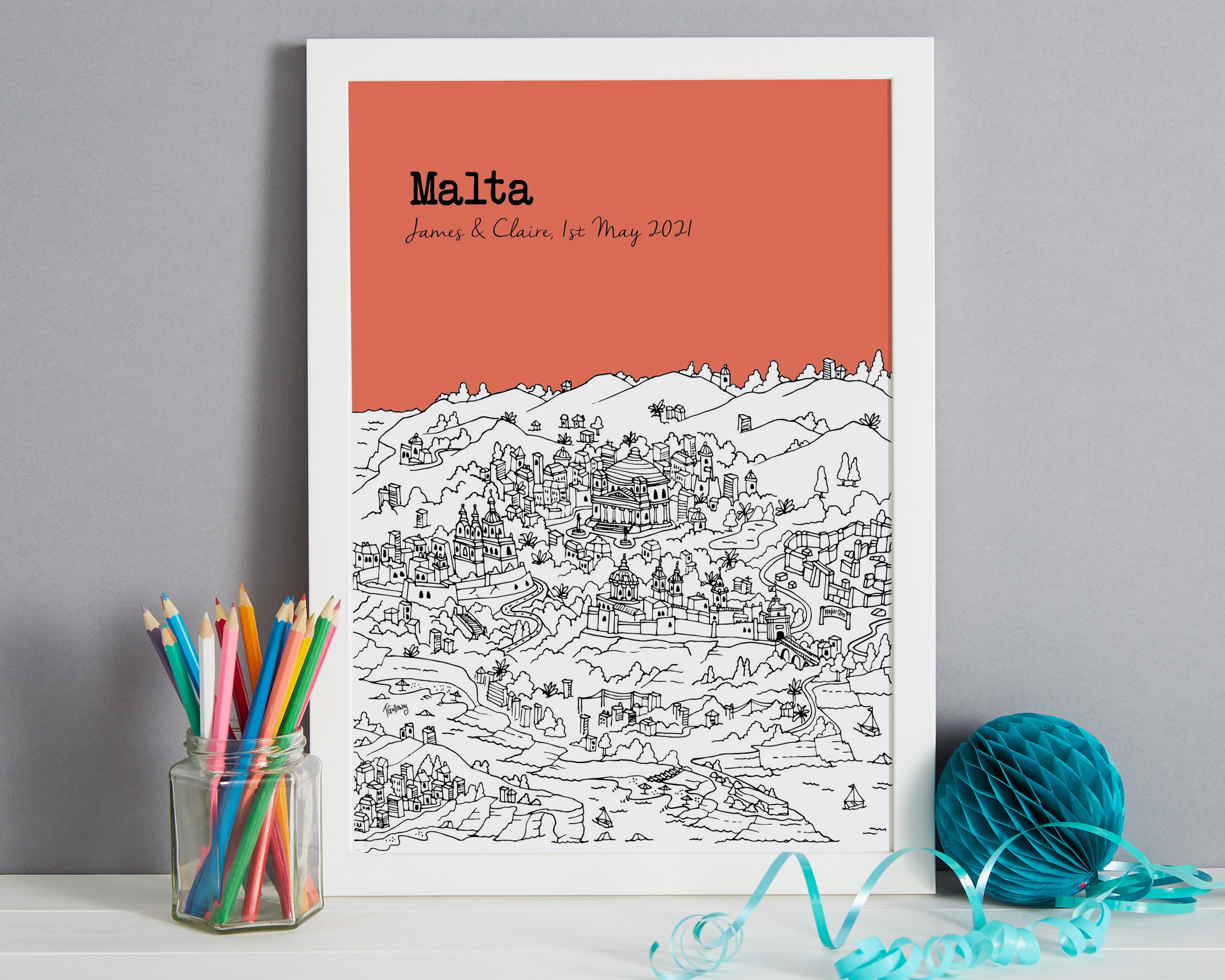 Personalised Malta Print Unique Wedding Gift Malta | Etsy