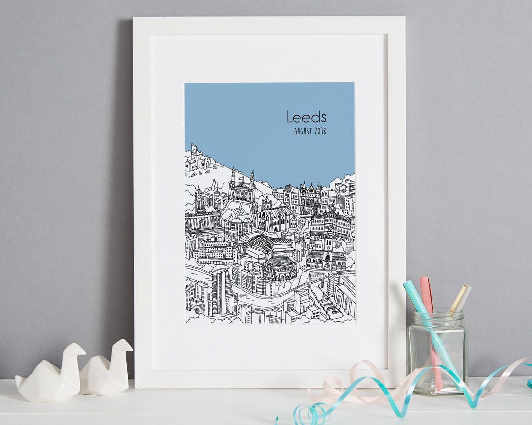 Personalised Leeds Print Unique Wedding Gift Leeds Illustration Leeds ...