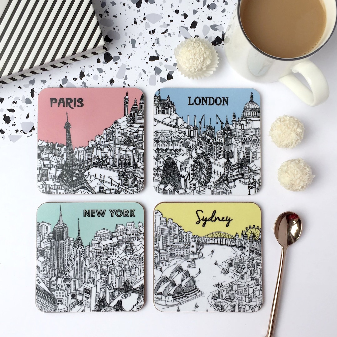 Set of 4 City Coasters | Coaster Set | House Warming Gift | New Home ...
