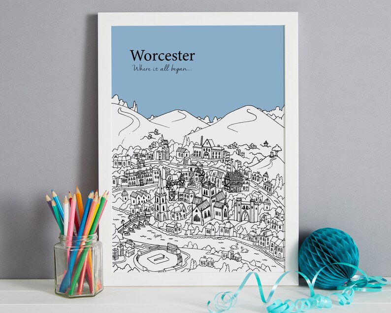 Personalised Worcester Print Unique Wedding Gift Worcester | Etsy