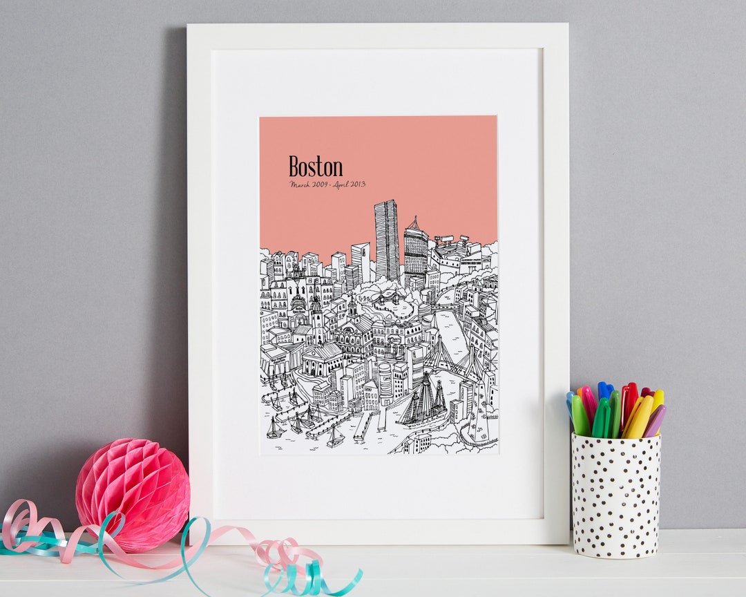 Personalised Boston Print Unique Wedding Gift Boston Picture Boston Art ...