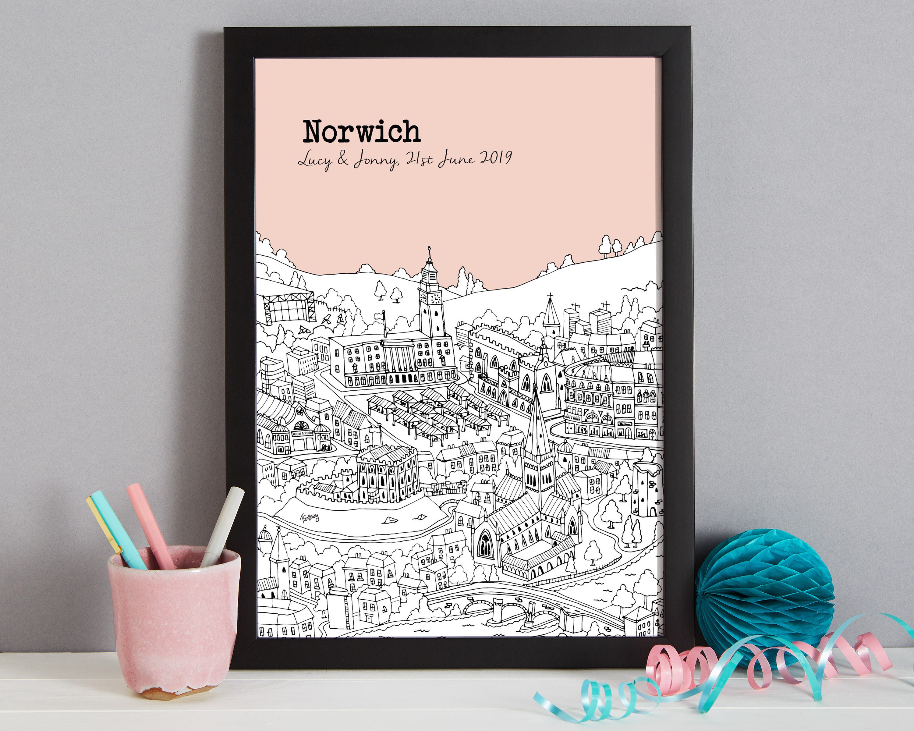 Personalised Norwich Print Unique Wedding Gift First | Etsy