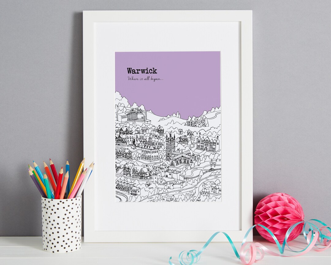 Personalised Warwick Print | Unique Wedding Gift | Warwick Illustration ...
