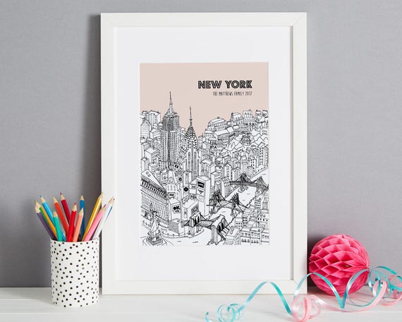 Personalised New York Print First Anniversary Gift House