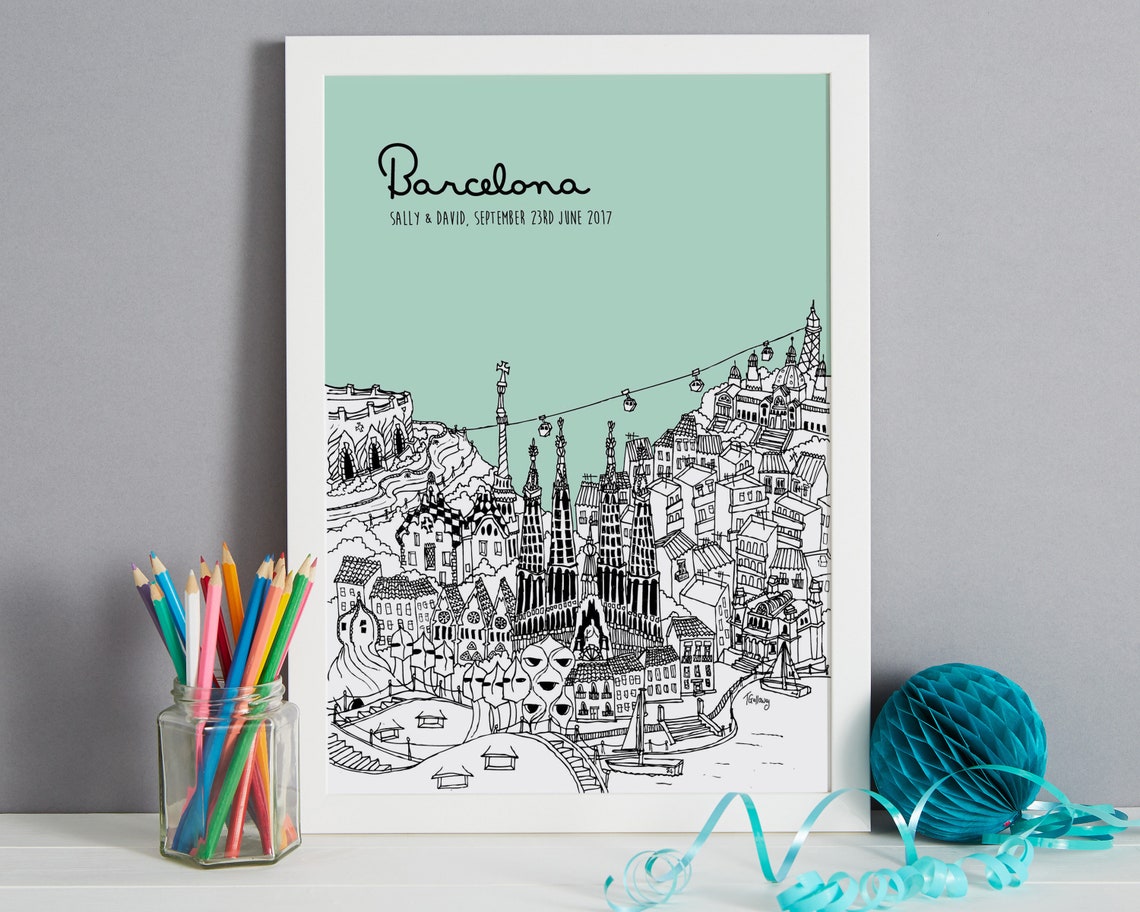 Personalised Barcelona Print Unique Wedding Gift Barcelona - Etsy