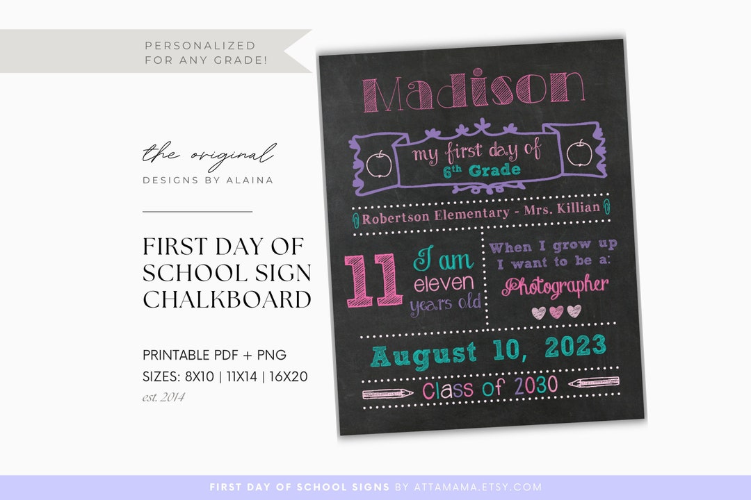 Letrero personalizado para el primer día de clases Póster de pizarra ...