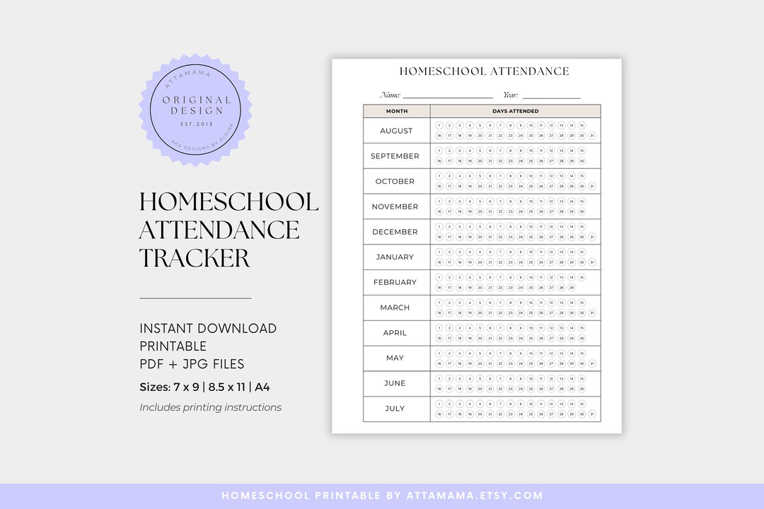 Homeschool Attendance Tracker Printable PDF Digital - Etsy
