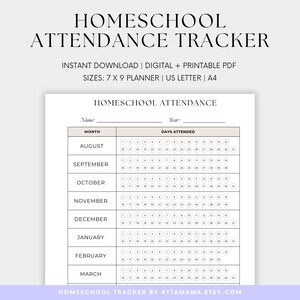 Homeschool Attendance Tracker Printable PDF, Digital Attendance Sheet ...
