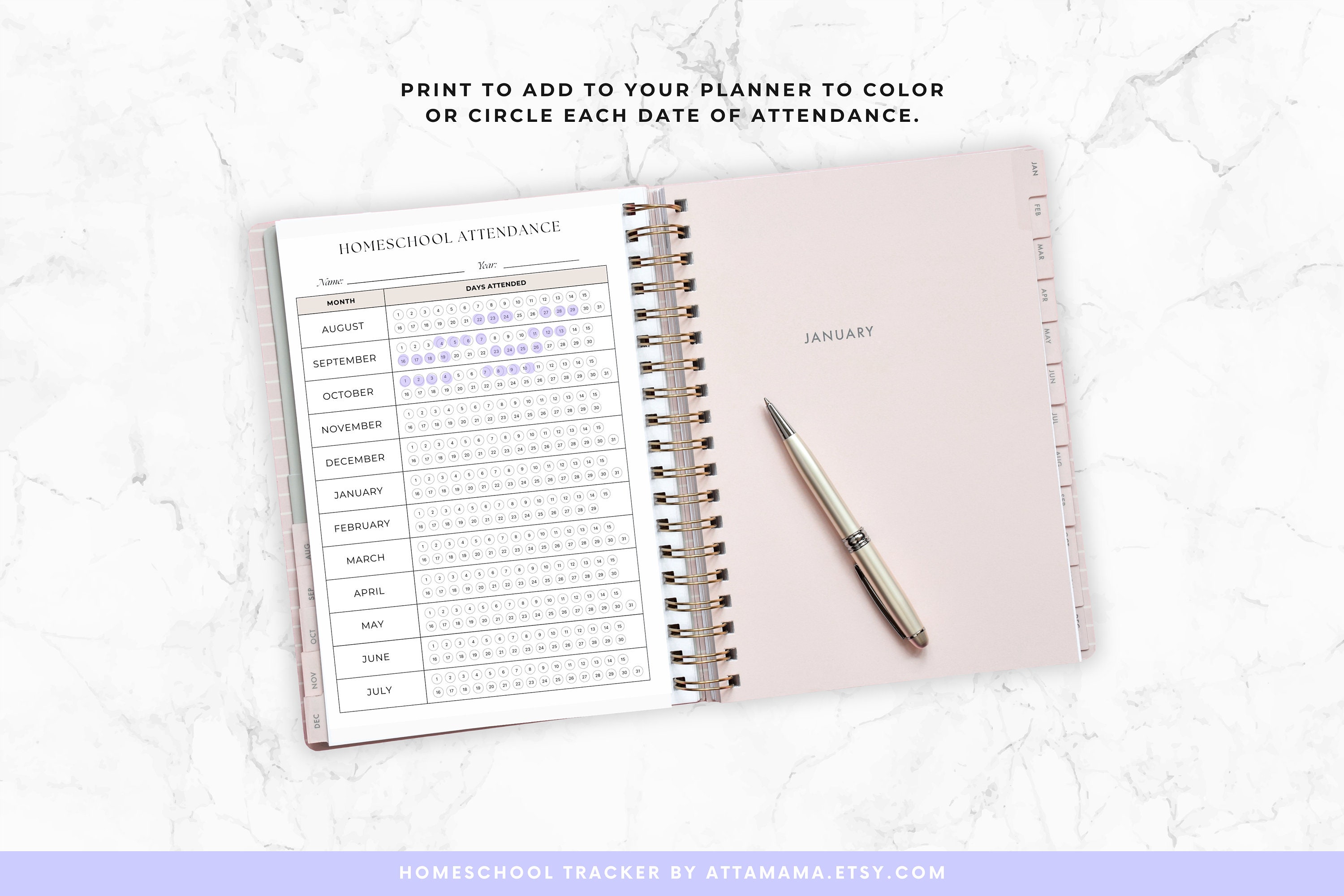 Homeschool Attendance Tracker Printable PDF, Digital Attendance Sheet ...