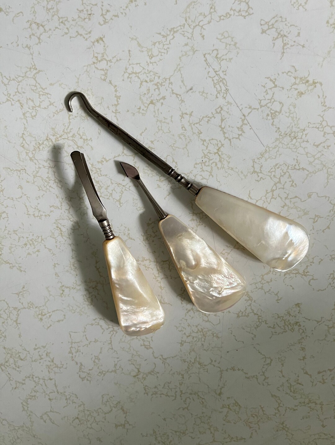 Antique Vanity Tools W/ Mother of Pearl Handles - Button Hook ...