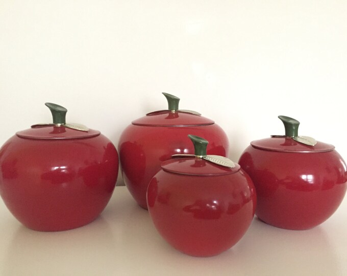 RED DELICIOUS. Vintage 1950's Aluminum Apple Canisters Set of 4 Mid ...