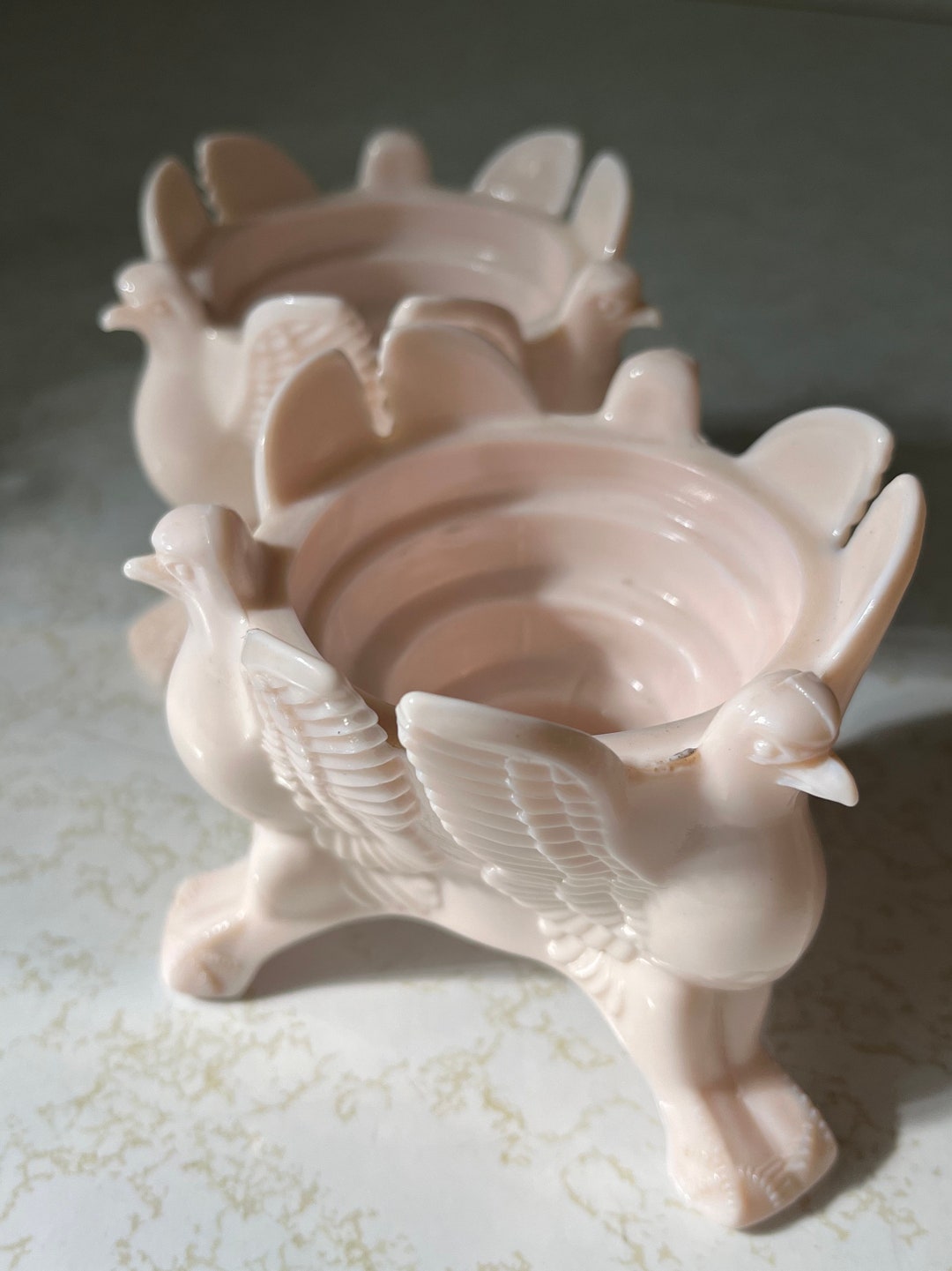 Vintage Pair 1950s Jeanette Glass Footed Birds Candle Holders Shell ...