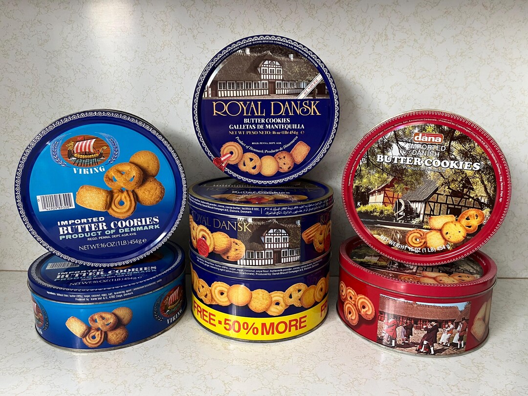 Lot of 7 Vintage 1980s Danish Butter Cookies Round Tins ROYAL DANSK ...