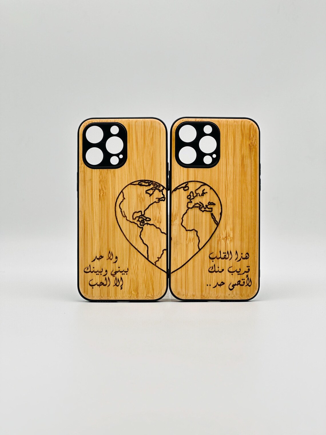 Personalized Couple Wooden Phone Case Set Custom Design for Long ...