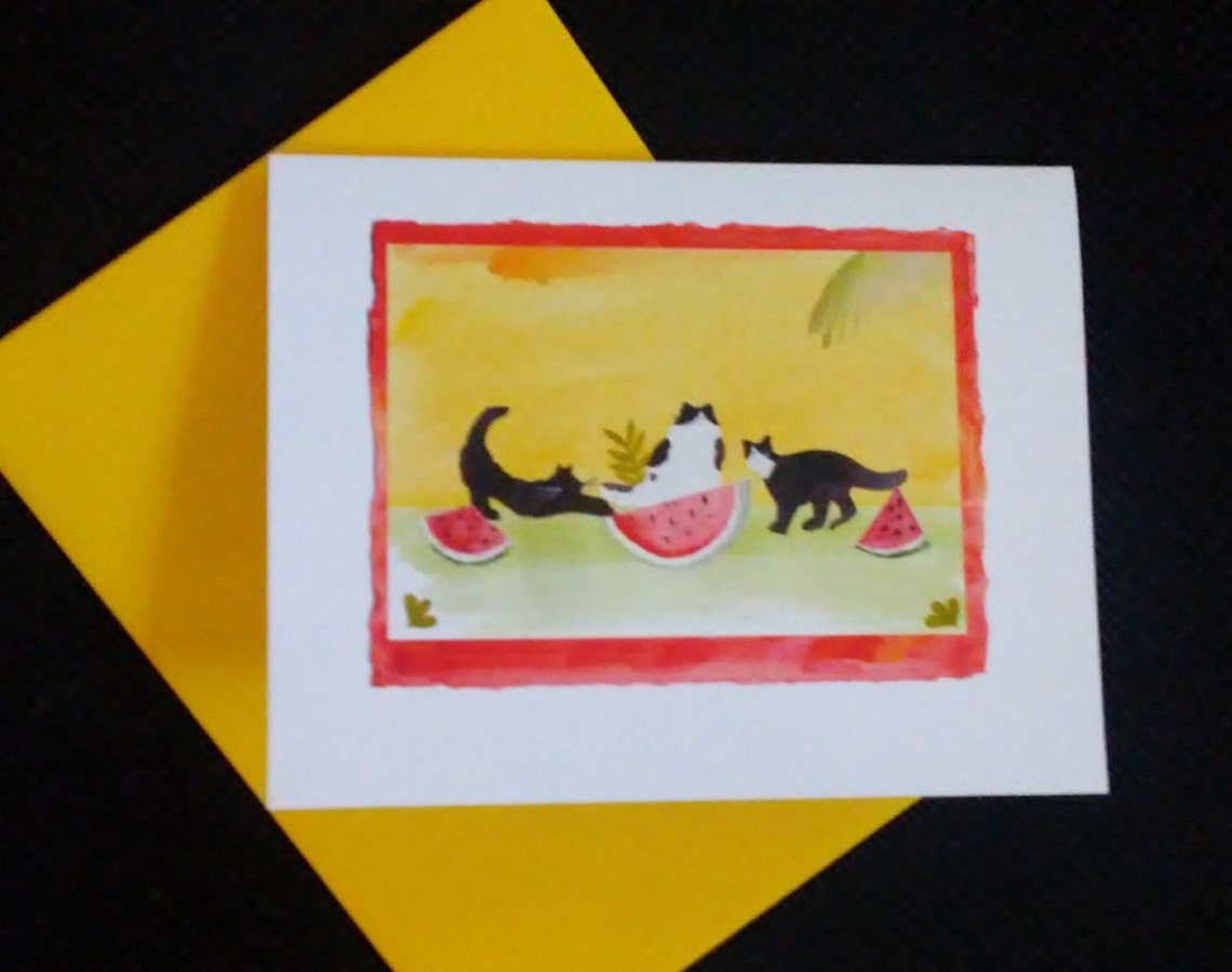Watermelon Cats Note Cards - Etsy Hong Kong