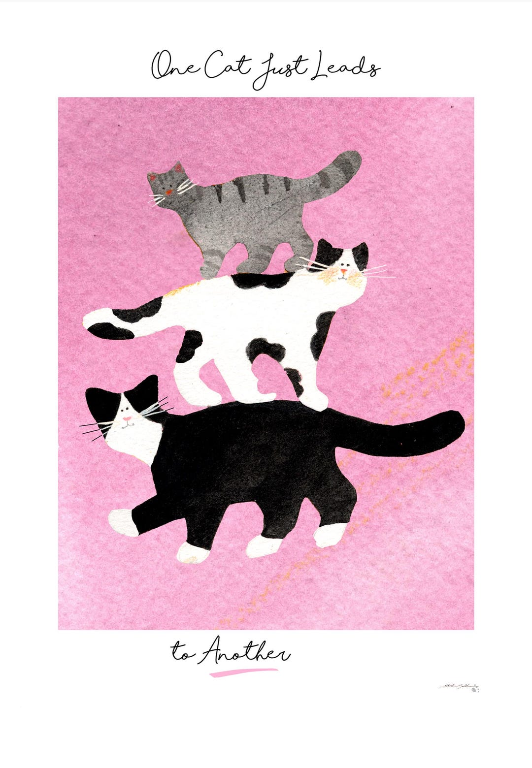 Three Stacked Cats Mini Print - Etsy